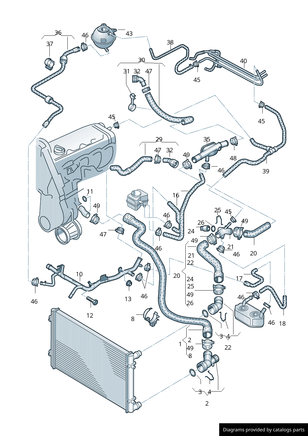 Volkswagen / Audi Coolant Hose With Quick Release Coupling 1J0122157EK ...