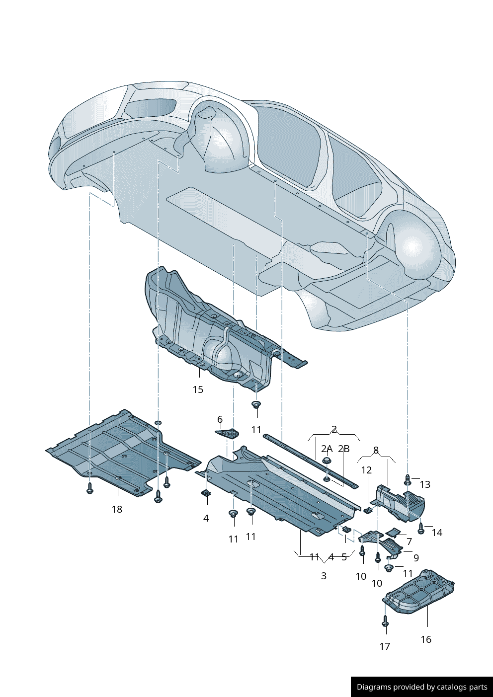 Audi 1 Set Of Fixing Parts ForUnderbody Cladding 8U0098646A - LLLParts