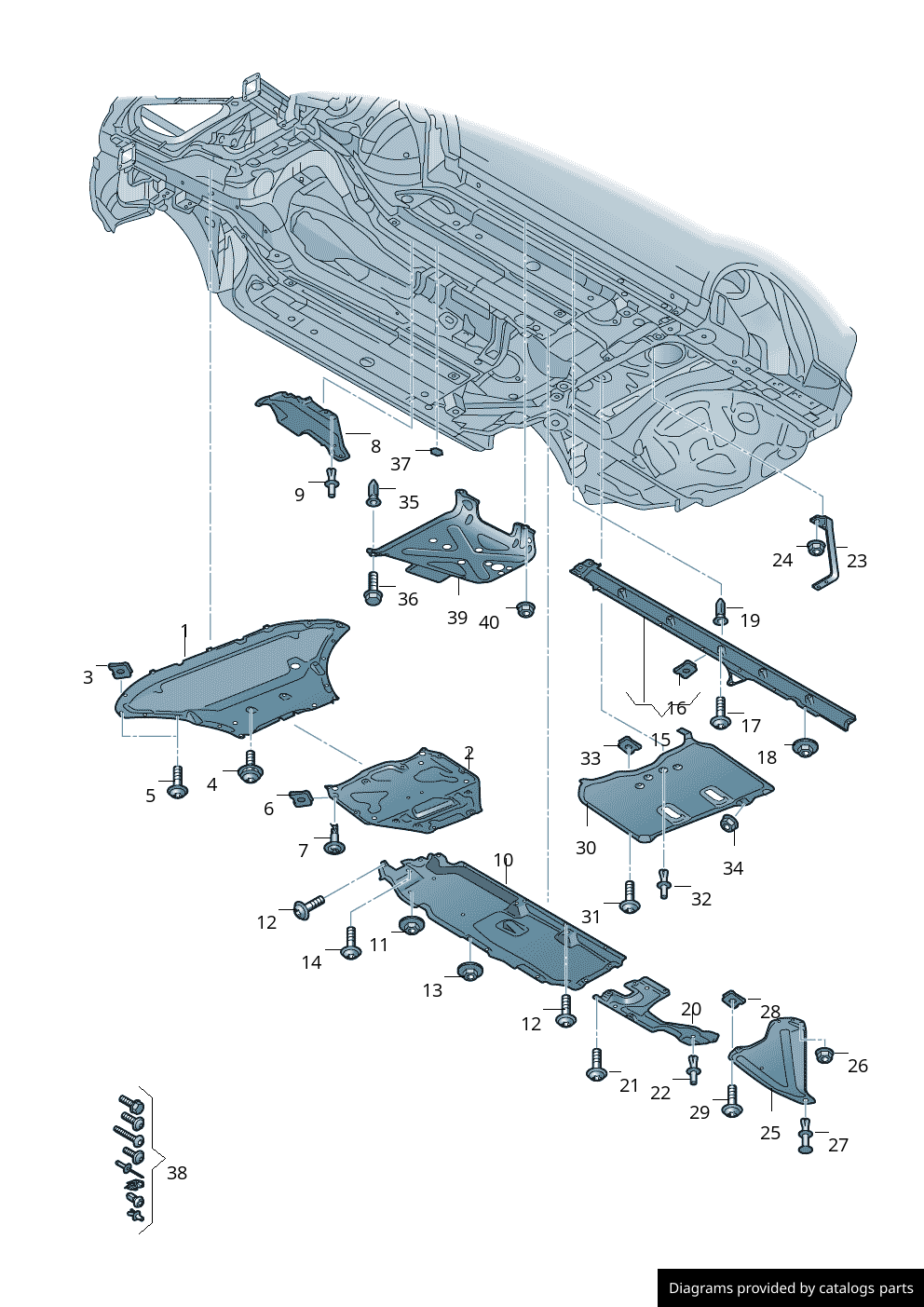 Audi 1 Set Of Fixing Parts ForUnderbody Cladding V04017001M - LLLParts