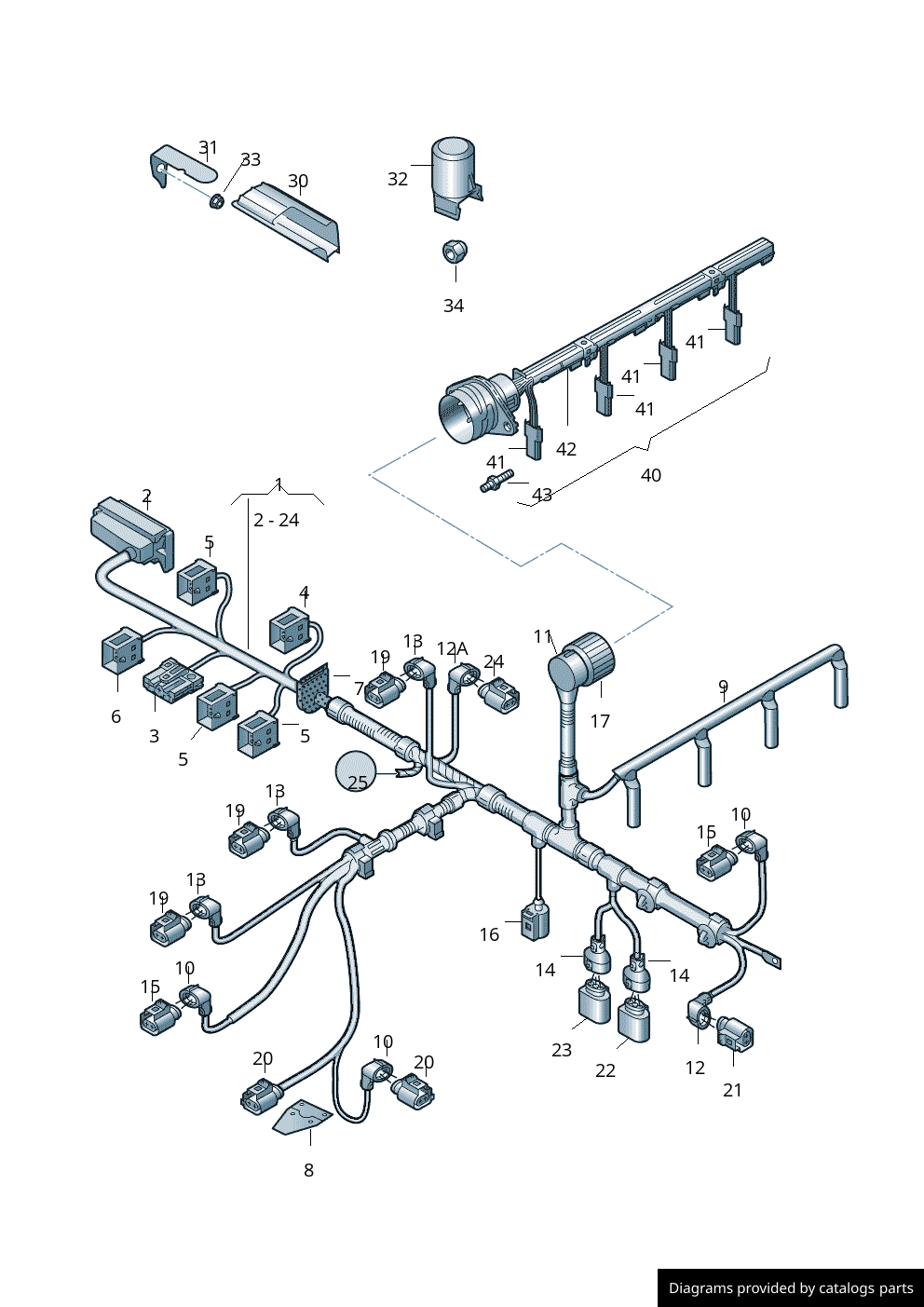 Volkswagen Wiring Set For Engine 7H0971078TD - LLLParts