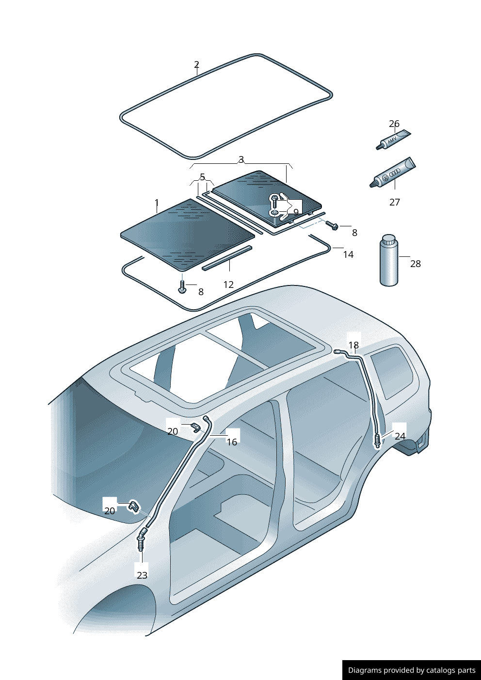 Volkswagen Glass Sliding Roof Panel 3AF877055B - LLLParts